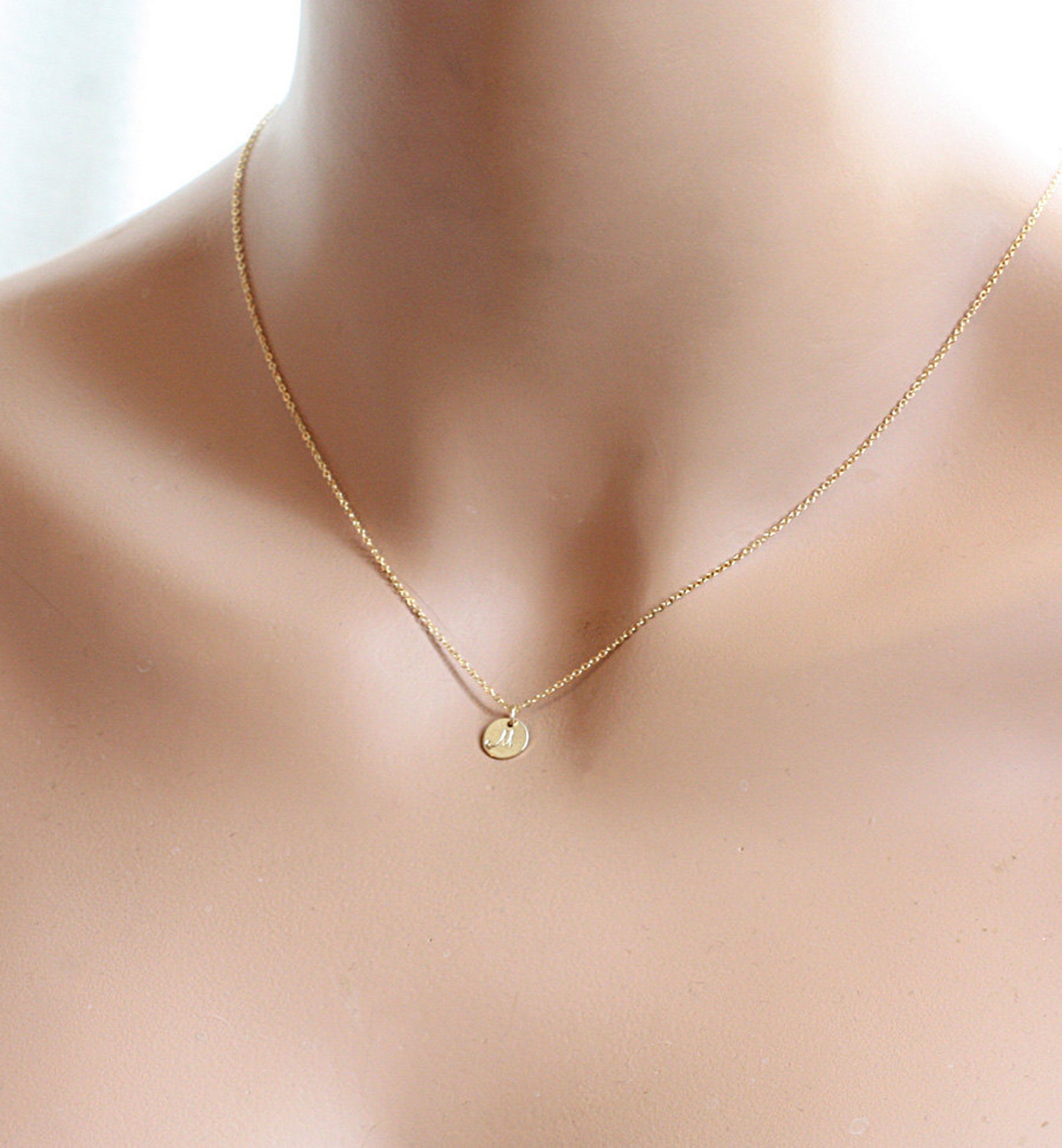 Tiny Gold Initial Necklace Brushed Disc Necklace - Etsy