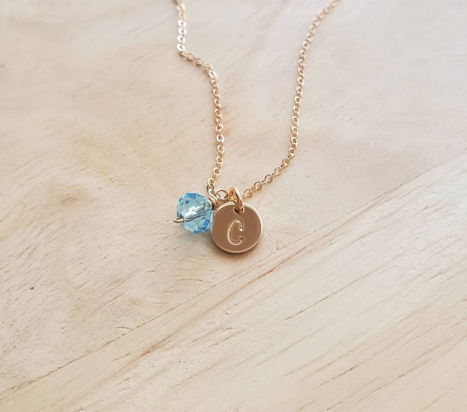Tiny Gold Initial Necklace Birthstone Necklace Personalized - Etsy