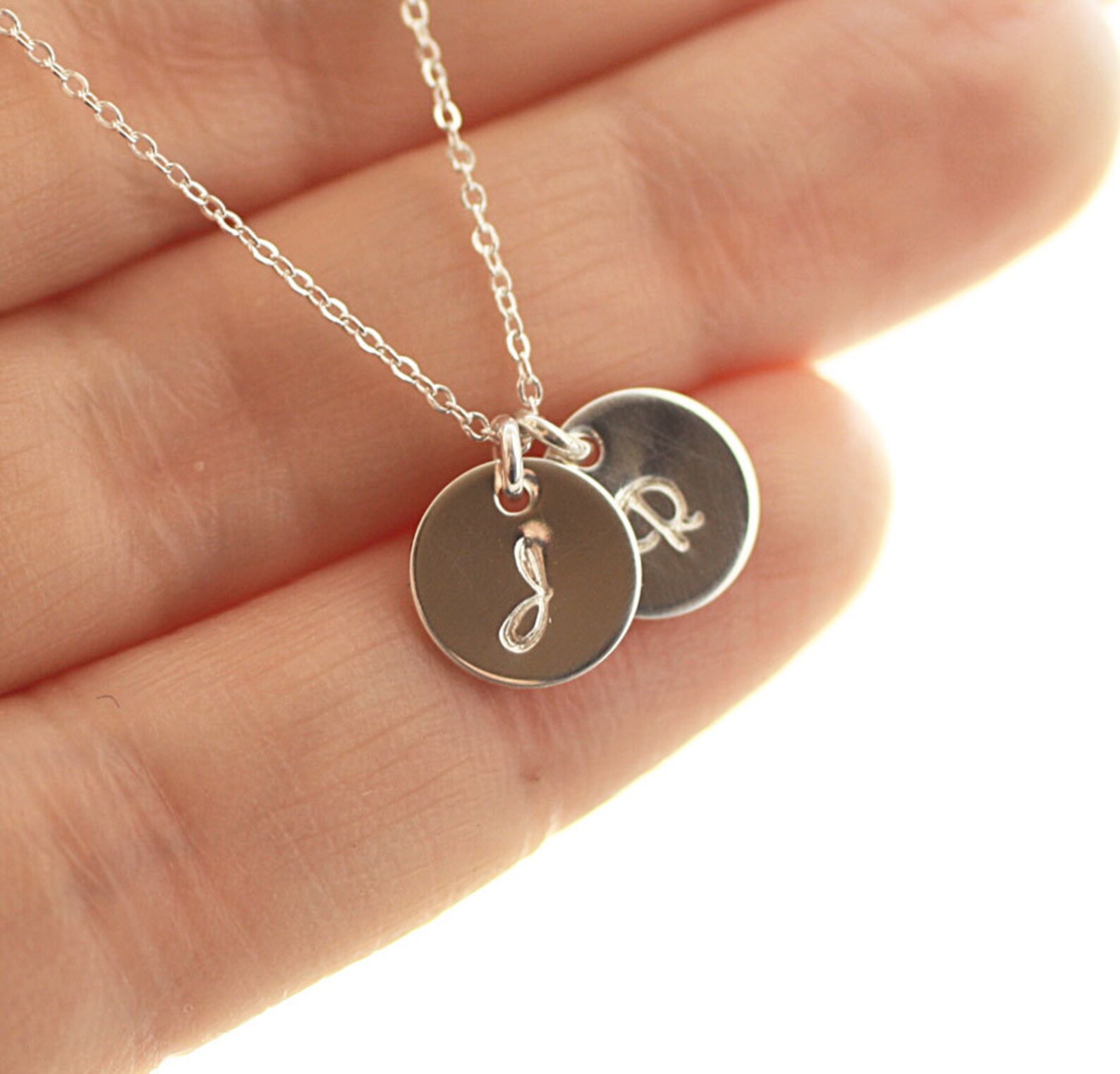 Two Initial Necklace Sterling Silver Initial Disc Necklace - Etsy