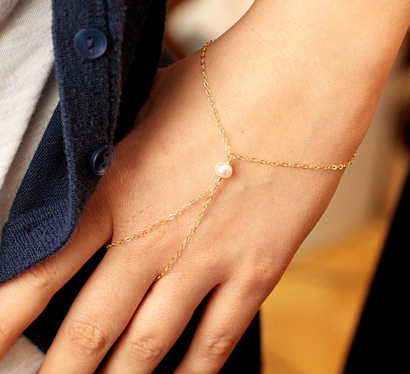 Dainty Gold Hand Chain Gold Slave Bracelet Freshwater Pearl | Etsy