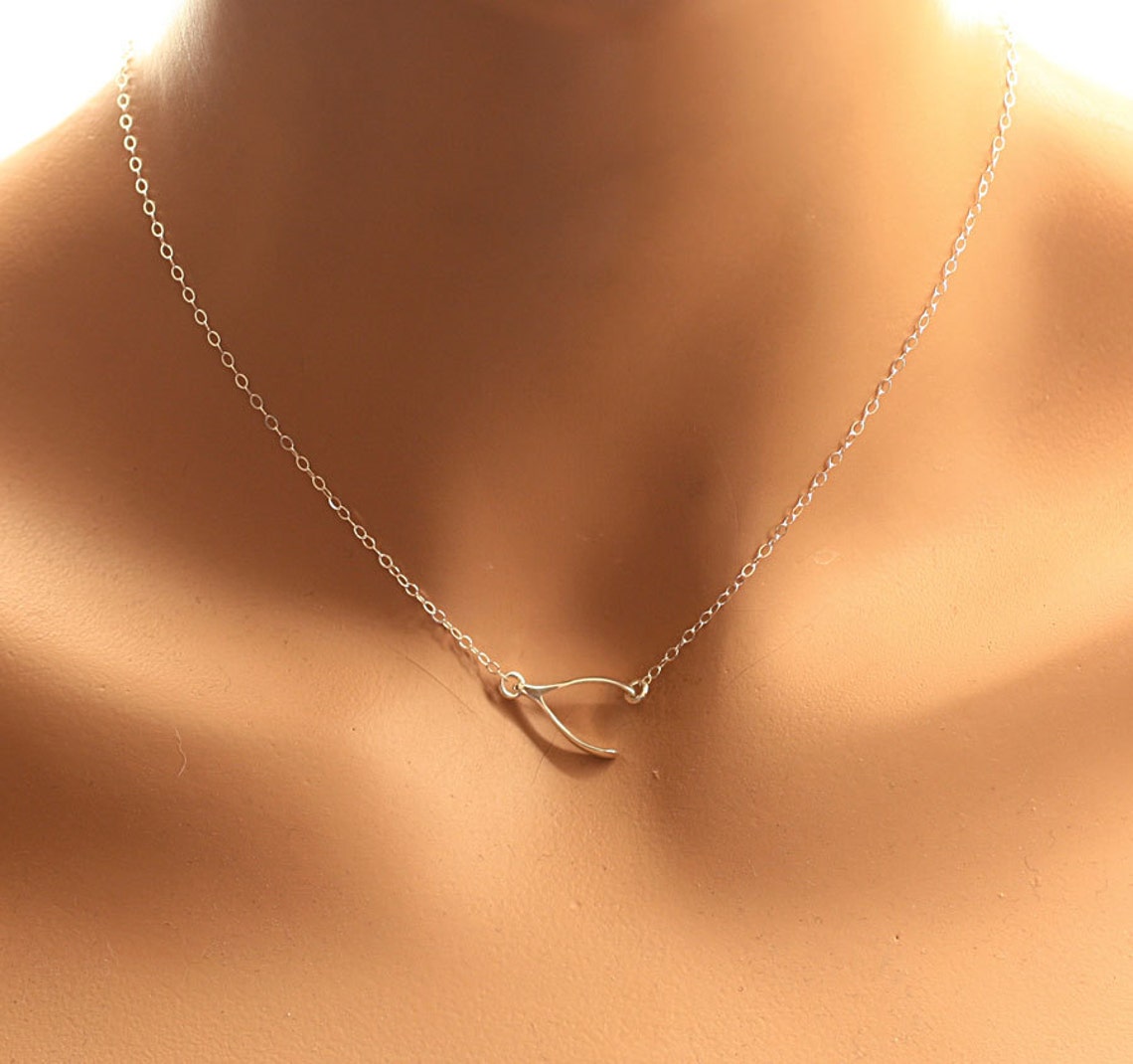 Tiny Sideways Wishbone Necklace Wishbone Charm Good Luck | Etsy