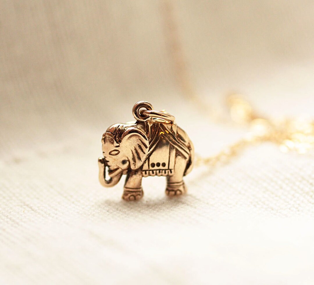 Elephant Necklace, Gold Filled Chain - Golden Bronze Elephant Charm ...