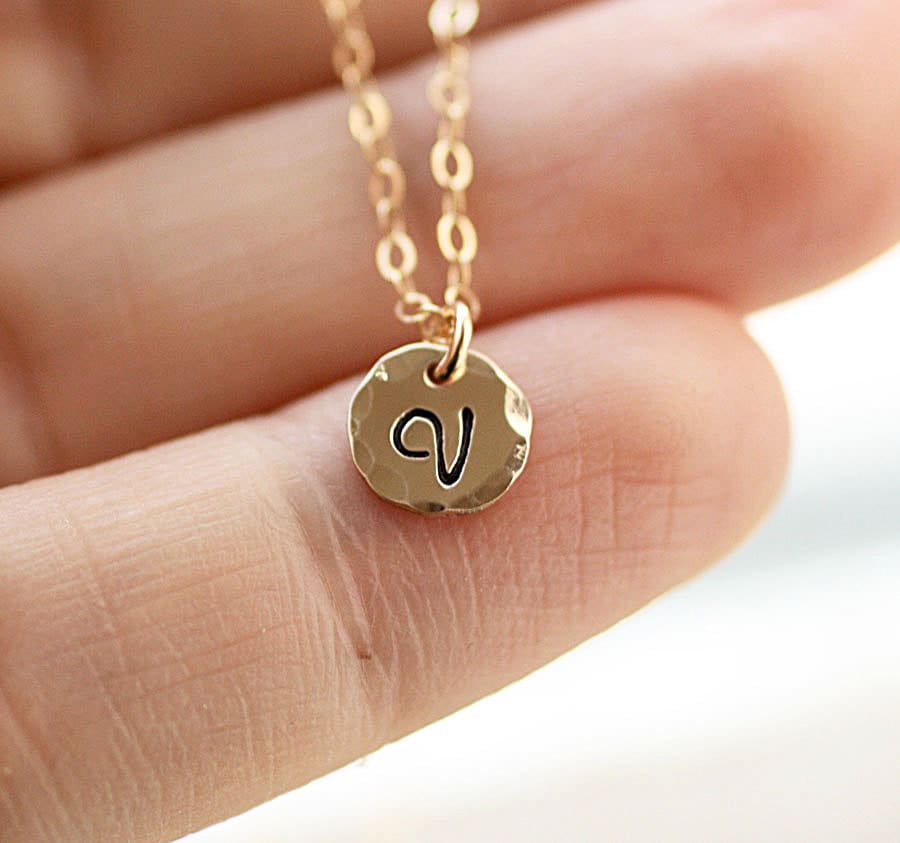 Tiny Gold Initial Necklace Small Disc Necklace Personalized | Etsy