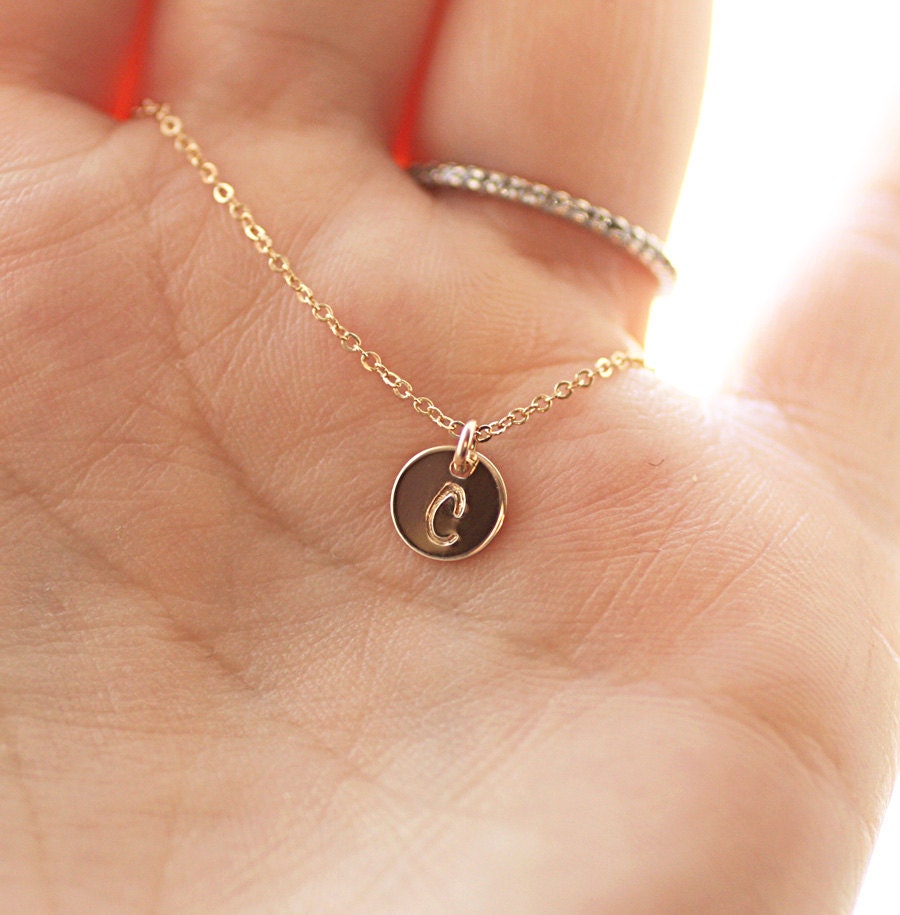 Tiny Initial Necklace Personalized Hand Stamped Initial | Etsy
