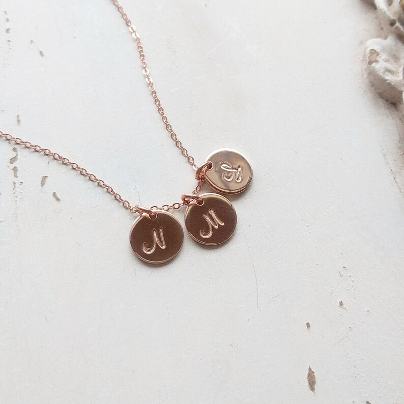 Rose Gold Initial Necklace Personalized Necklace Three - Etsy