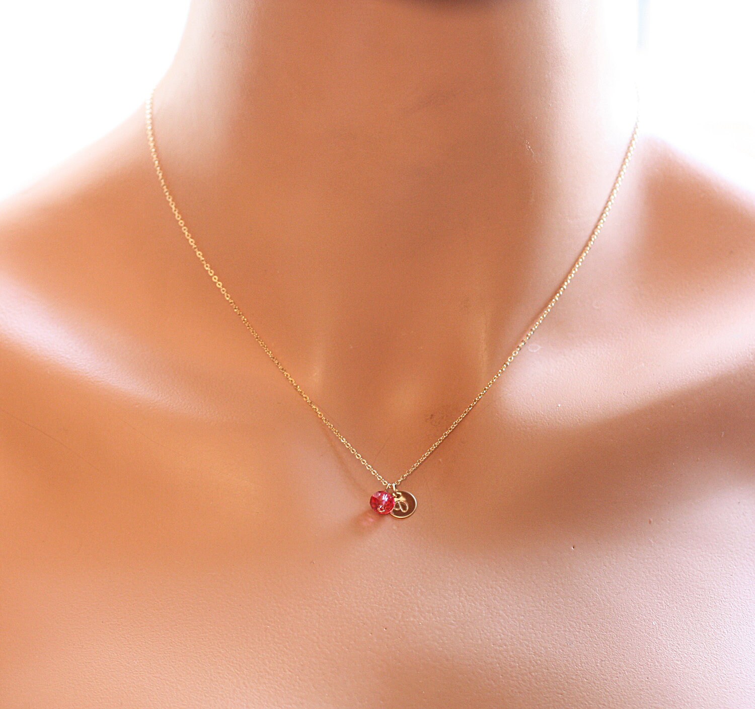 Tiny Gold Initial Necklace Birthstone Necklace Personalized - Etsy