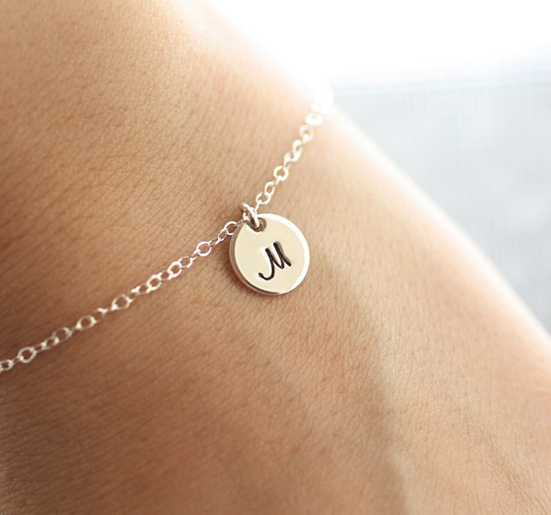 Sterling Silver Initial Bracelet, Initial Charm Dainty Bracelet ...