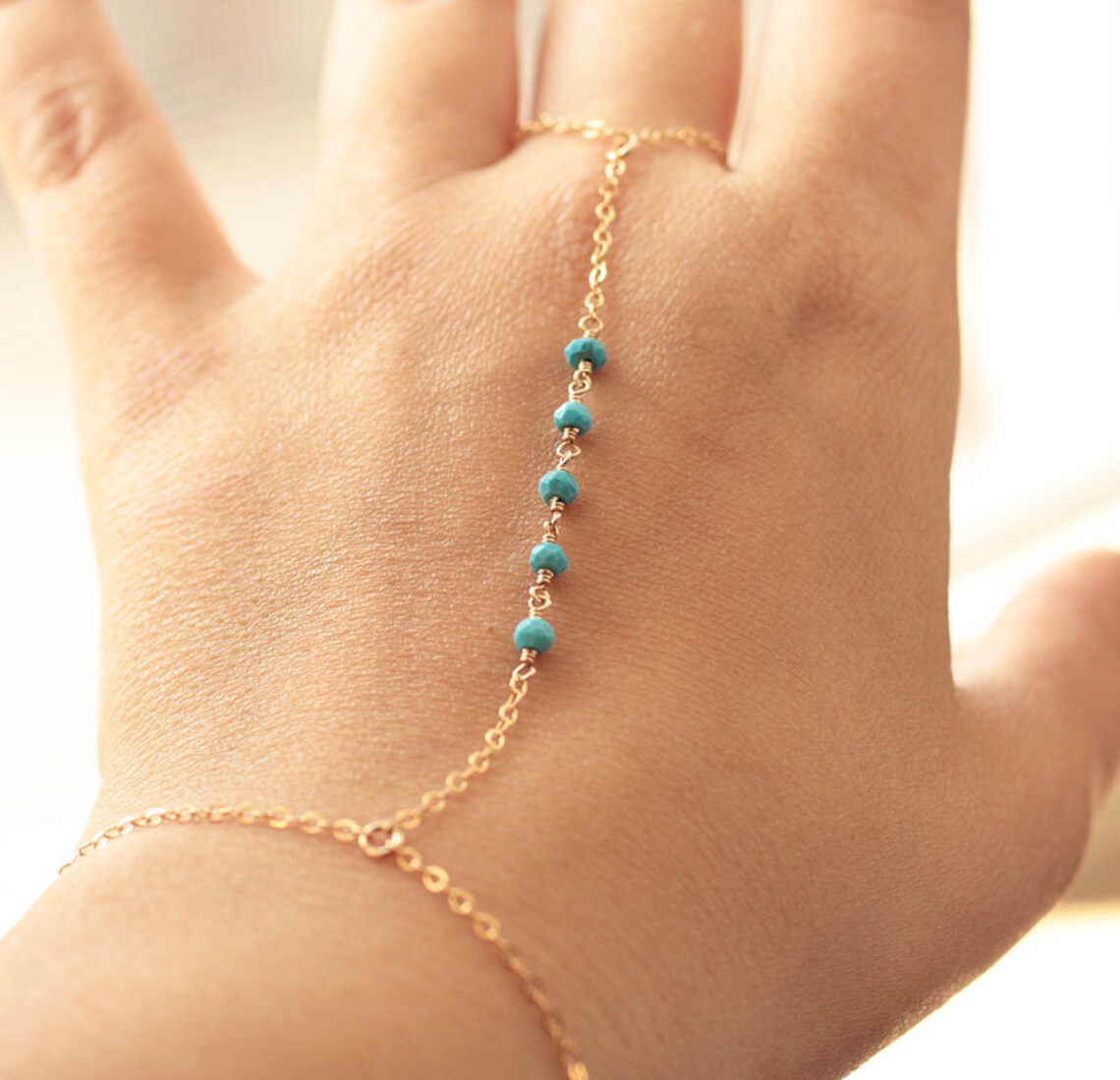 Turquoise Hand Chain Delicate Finger Bracelet Dainty | Etsy