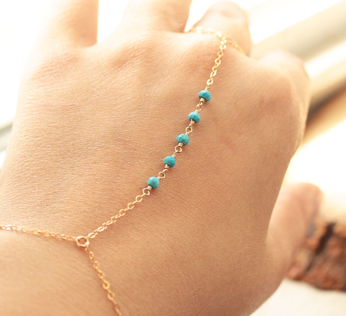 Turquoise Hand Chain Delicate Finger Bracelet Dainty | Etsy