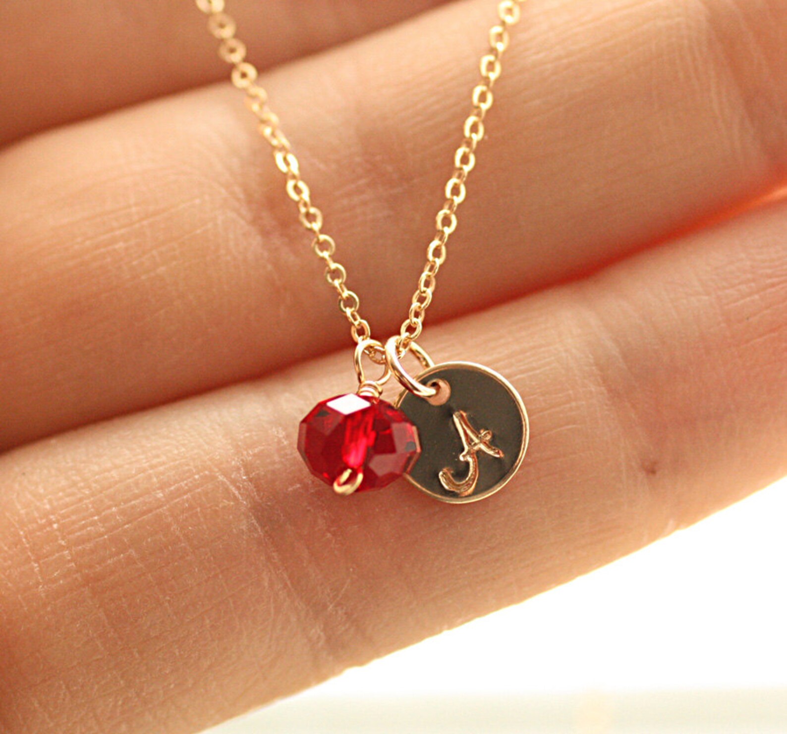 Tiny Gold Initial Necklace Birthstone Necklace Personalized - Etsy