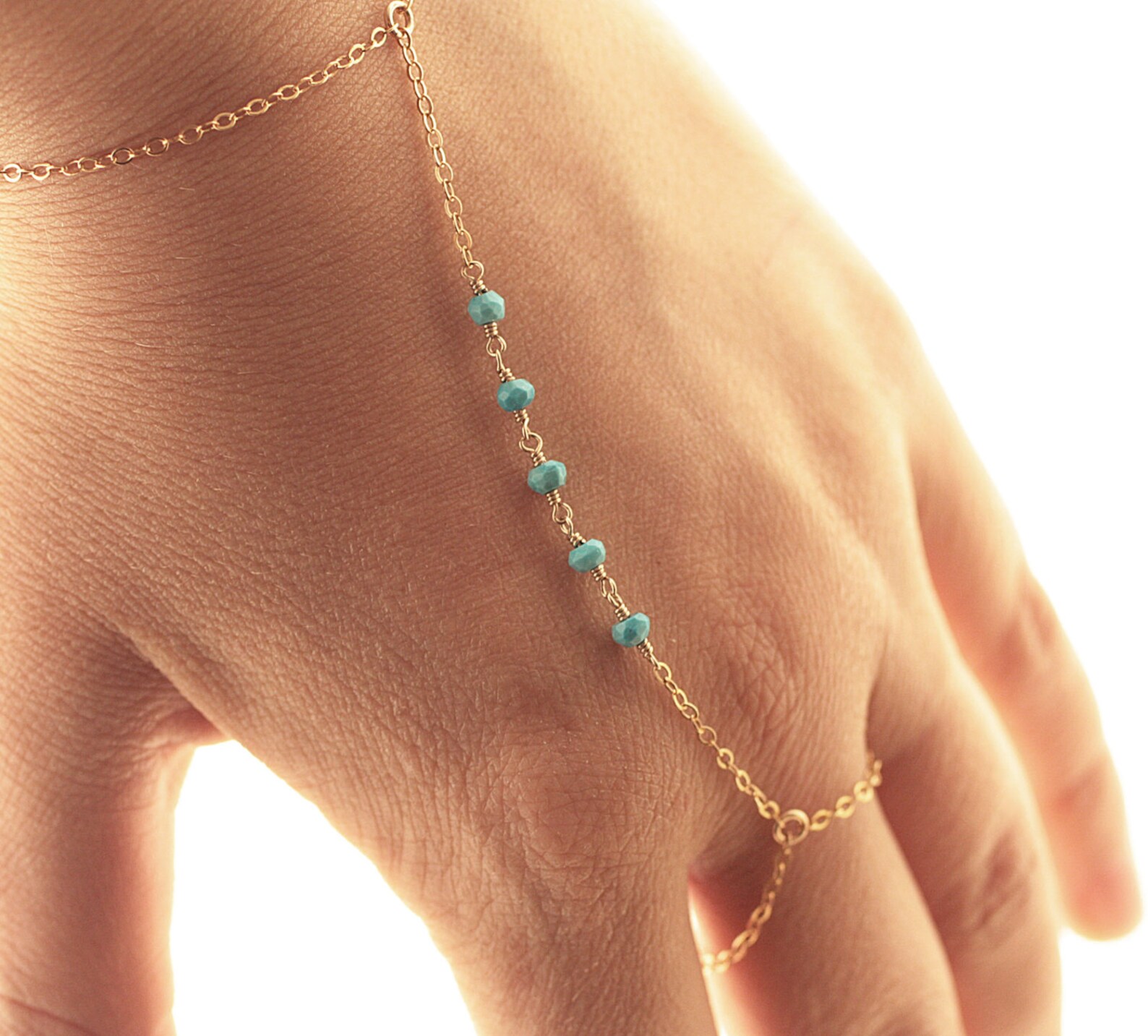 Turquoise Hand Chain Delicate Finger Bracelet Dainty | Etsy