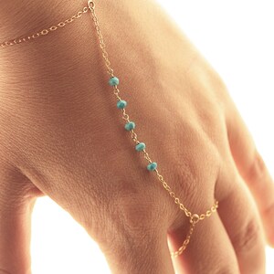 Turquoise Hand Chain, Delicate Finger Bracelet, Dainty Gemstone ...
