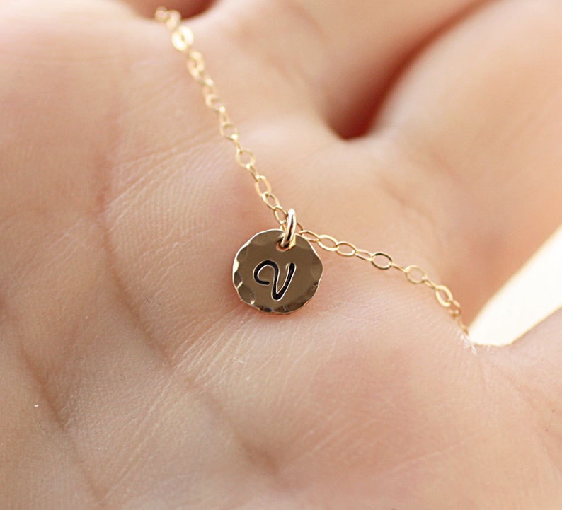 Tiny Gold Initial Necklace Small Disc Necklace Personalized | Etsy