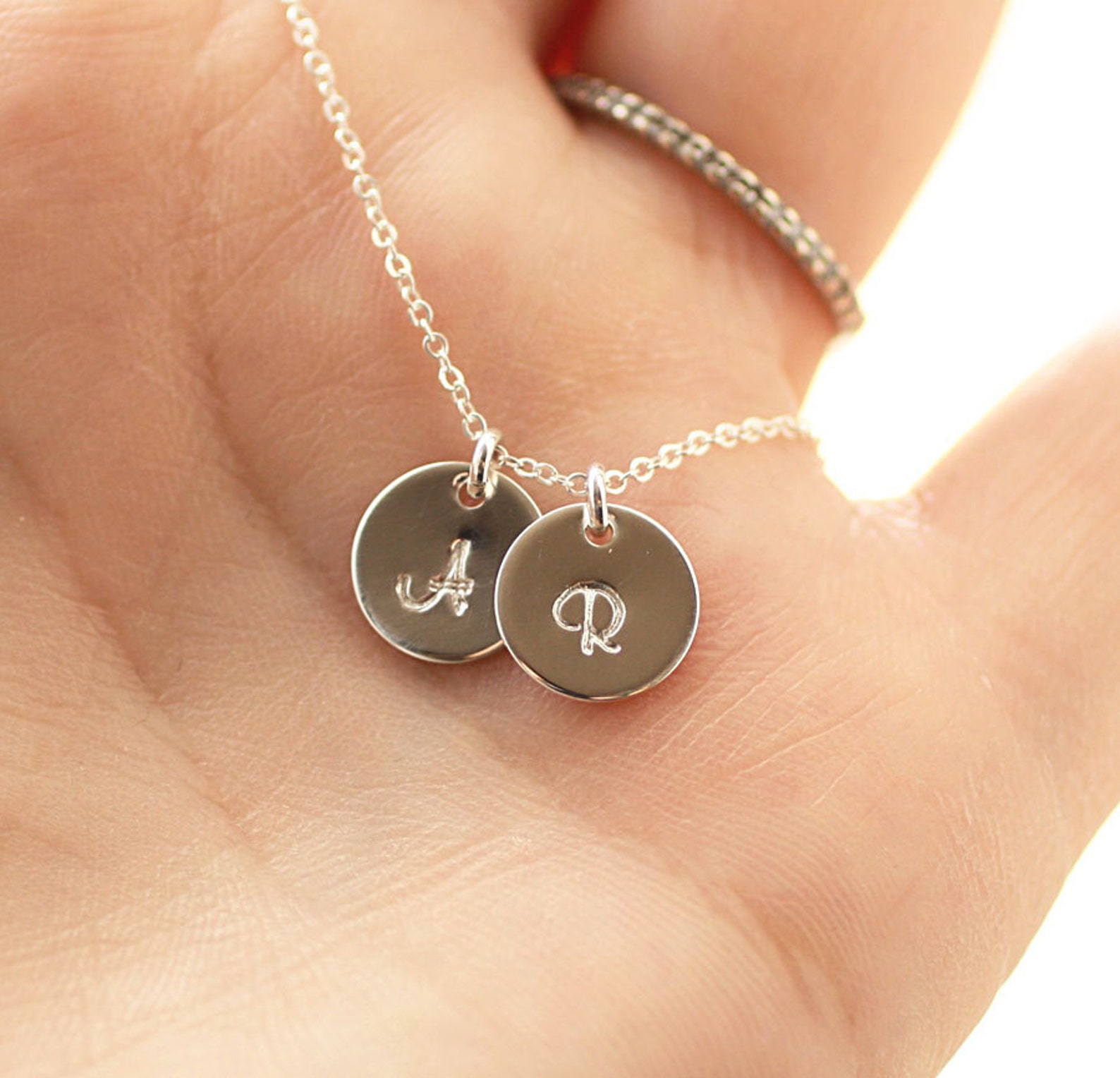 Two Initial Necklace Sterling Silver Initial Necklace Hand - Etsy