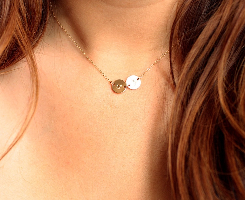 Two Initial Necklace Sterling Silver 2 Initial Charms - Etsy