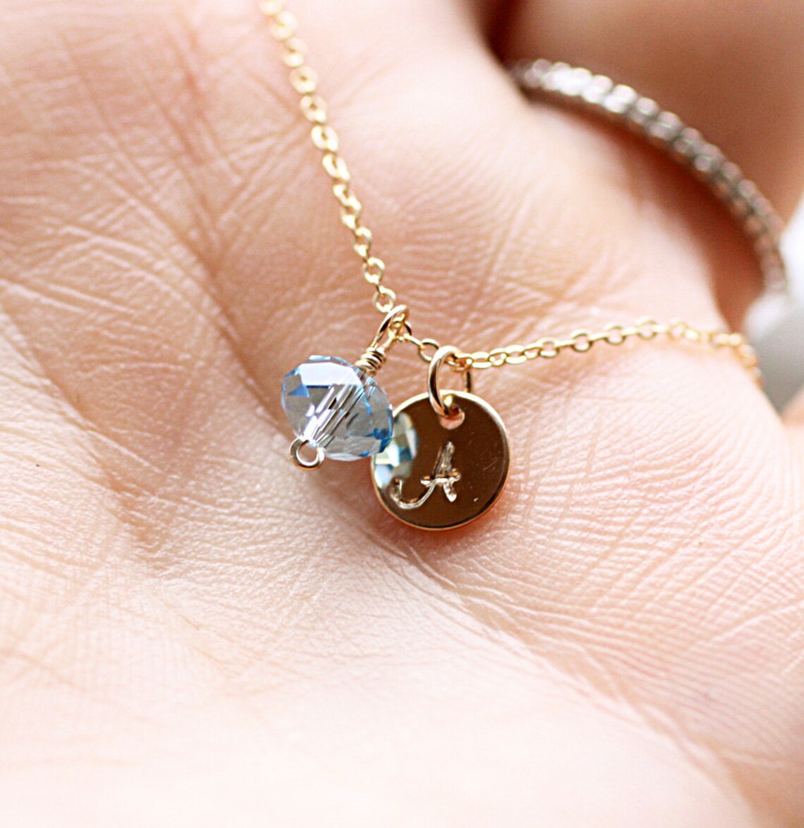 Gold Initial Birthstone Necklace Swarovski Crystal Hand - Etsy