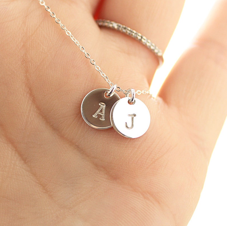 Initial Necklace Initial Disc Charms Personalized Jewelry | Etsy