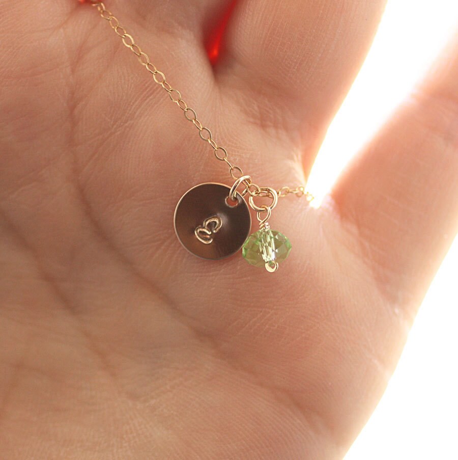 Gold Initial Birthstone Necklace Swarovski Crystal Hand | Etsy