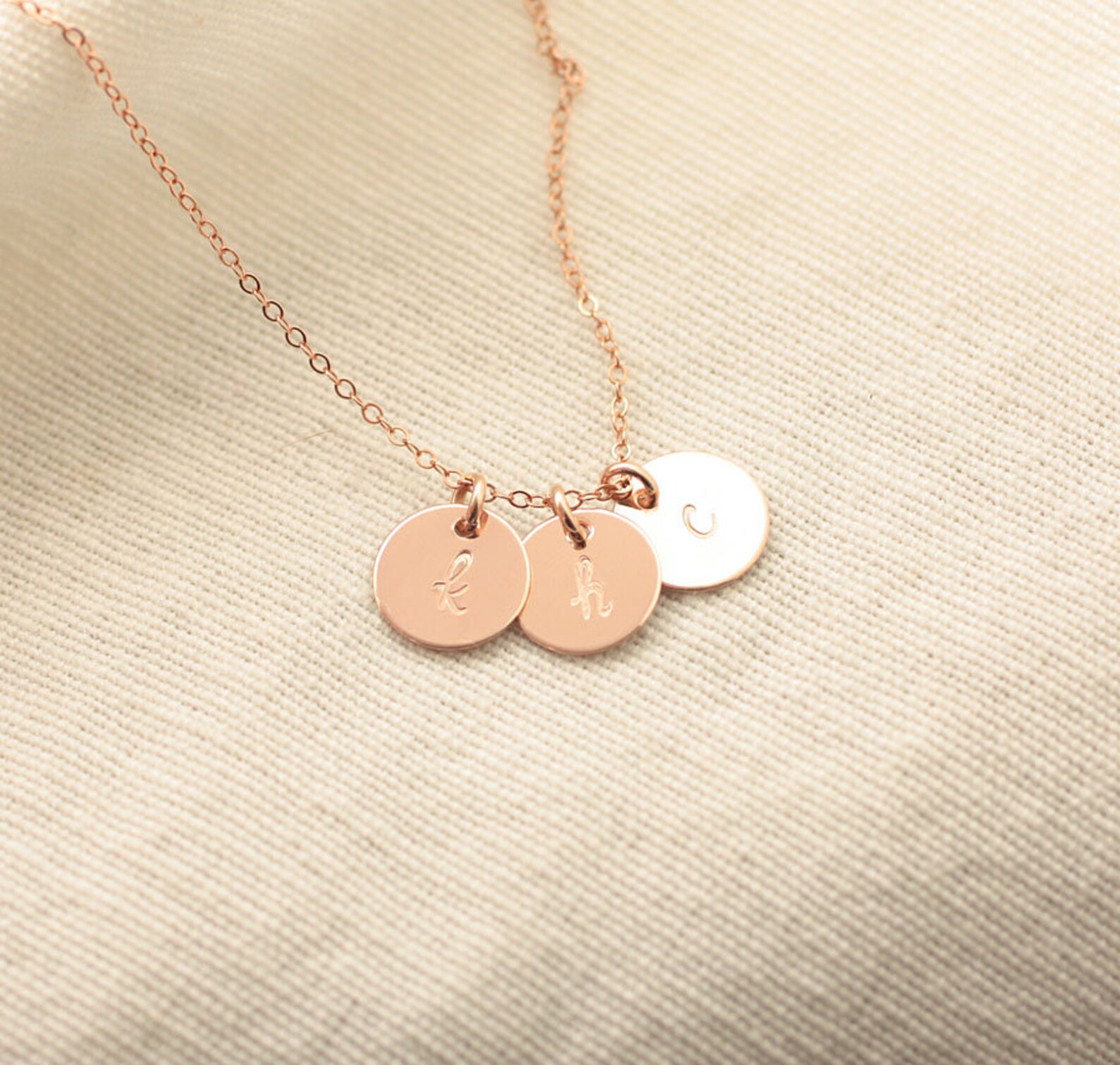 Rose Gold Initial Necklace Personalized Necklace Three - Etsy