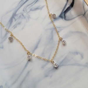 Tiny Cubic Zirconia Drop Necklace, Dainty CZ Dangle Necklace, Gold Fill ...