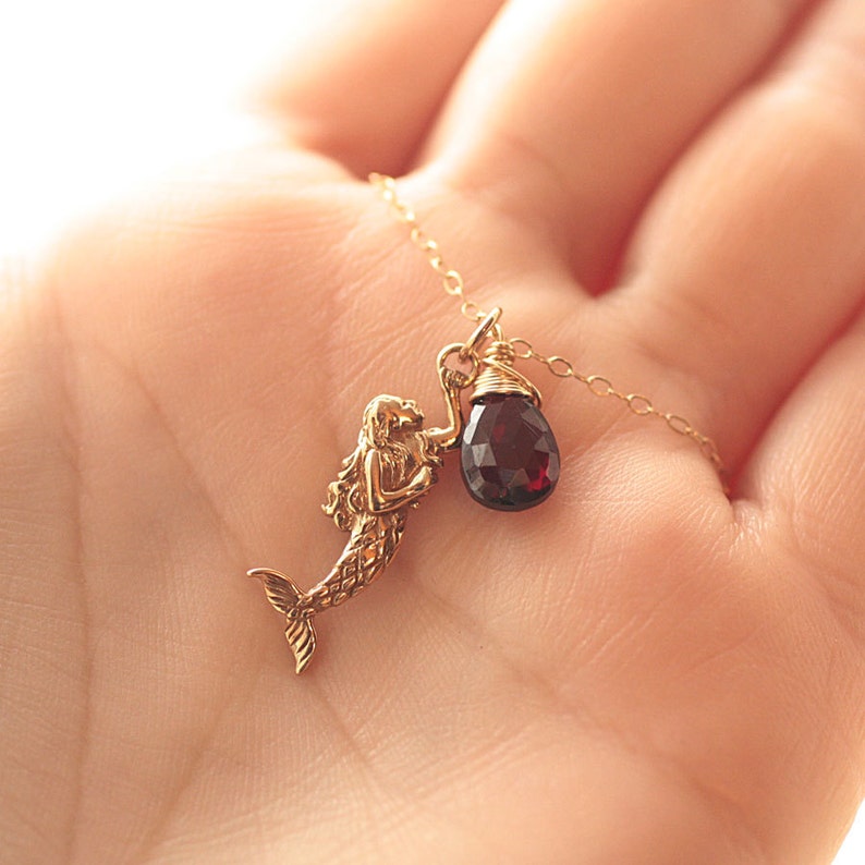Mermaid Necklace Custom Birthstone Necklace Gemstone Charm - Etsy