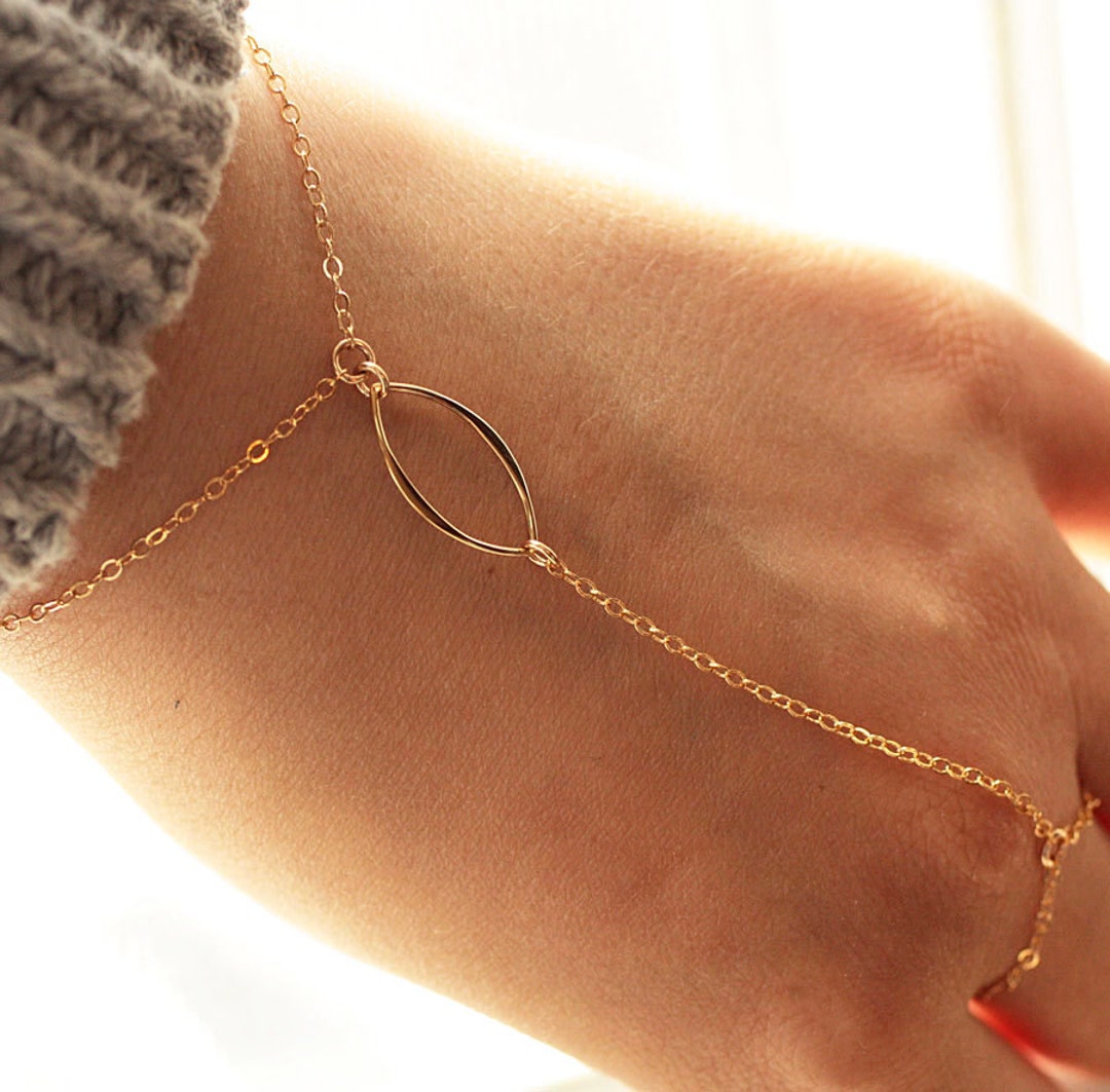 Dainty Gold Hand Chain, Dainty Hand Bracelet, Gold Filled, Slave ...