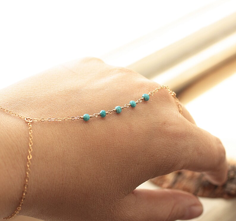 Turquoise Hand Chain Delicate Finger Bracelet Dainty | Etsy