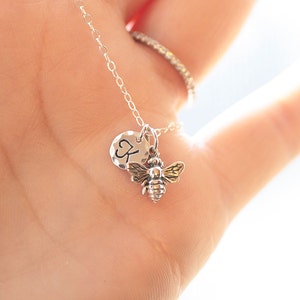 Tiny Bee Necklace, Sterling Silver, Initial Charm Necklace ...