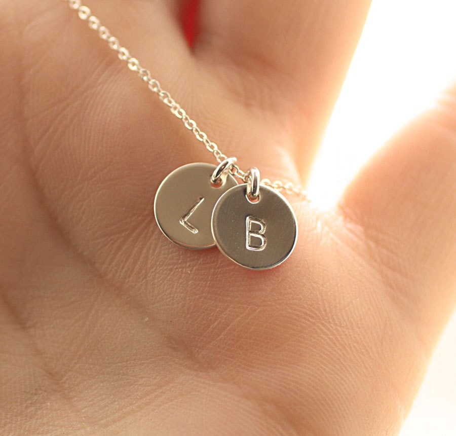 Two Initial Necklace Sterling Silver Initial Necklace Hand - Etsy