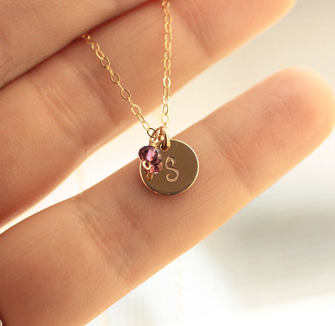 Tiny Gold Initial Necklace Birthstone Necklace Personalized - Etsy