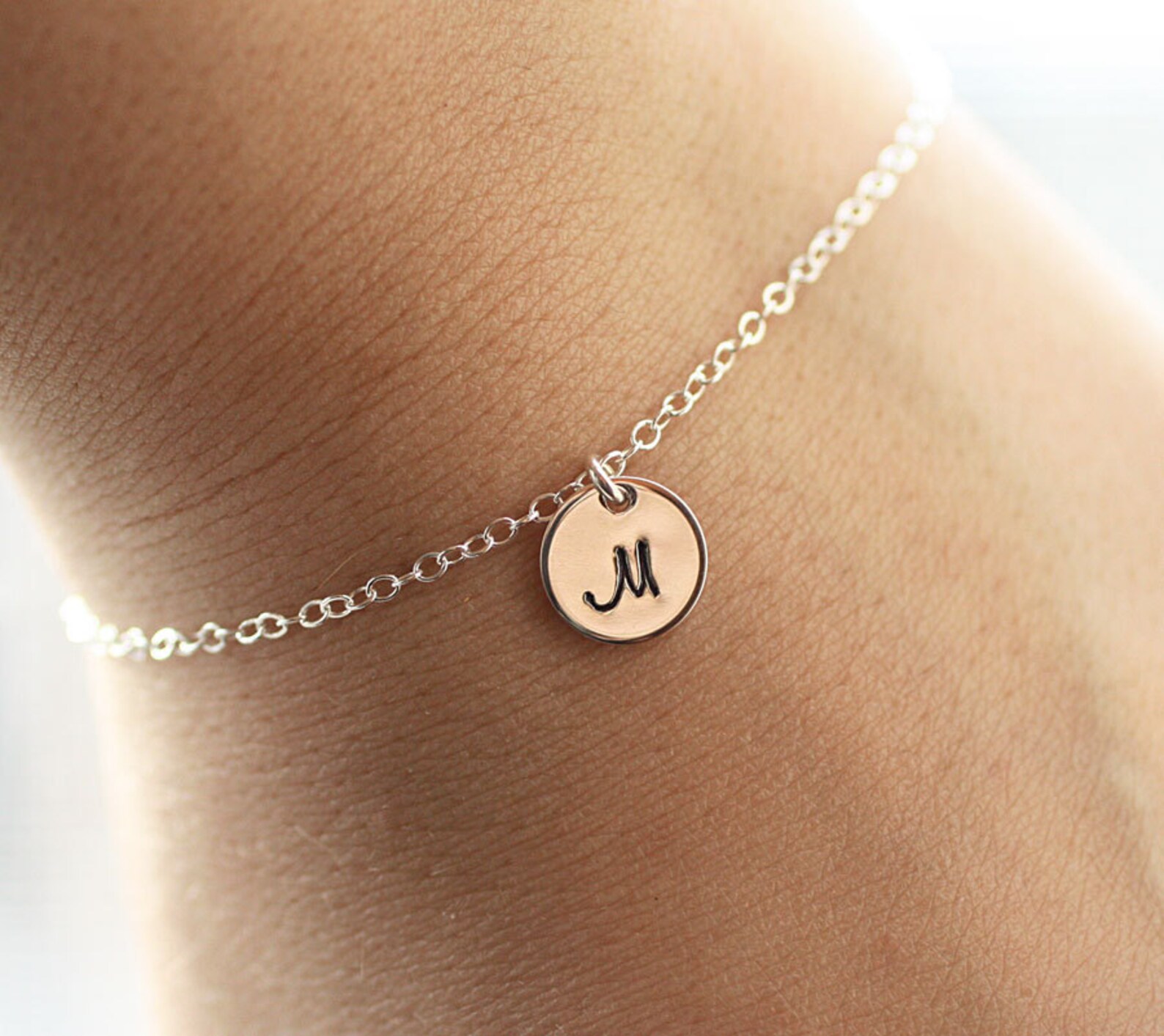 Sterling Silver Initial Bracelet Initial Charm Dainty - Etsy