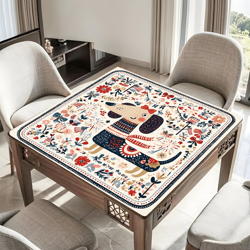 Patriotic Dachshund Mahjong, Americana Folk Art Game Table Mat, Custom ...