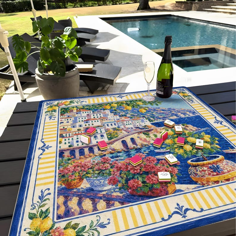 Italian Coast Mahjong Mat, Amalfi Lemon Villa Game Table Runner - Etsy