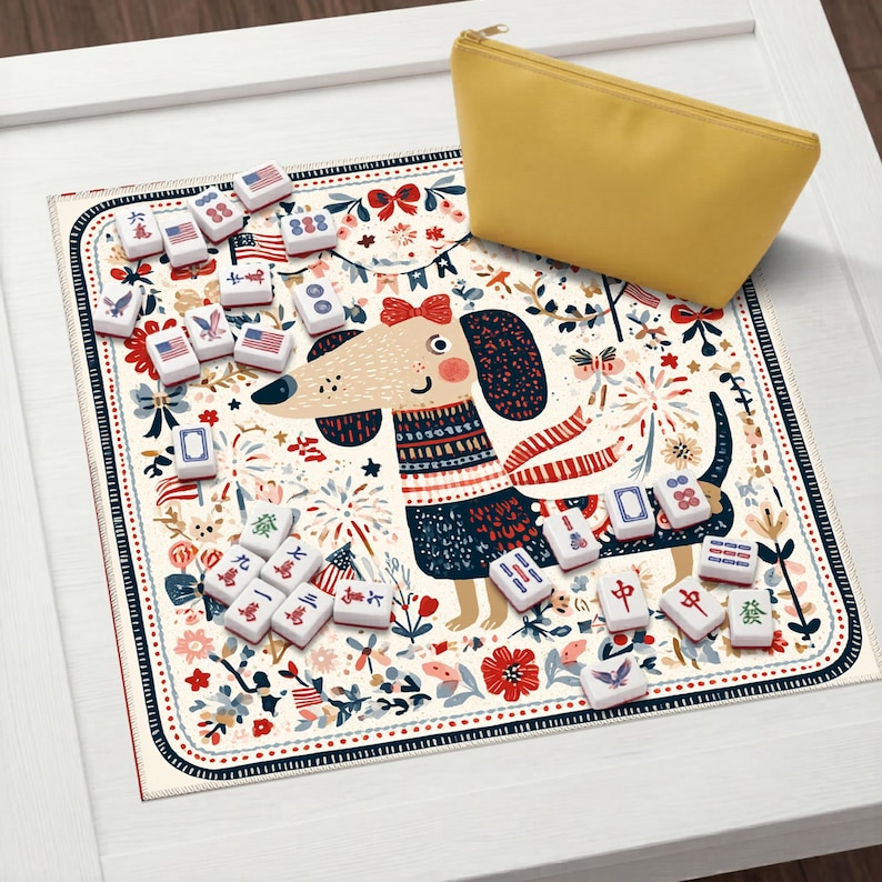 Patriotic Dachshund Mahjong, Americana Folk Art Game Table Mat, Custom ...