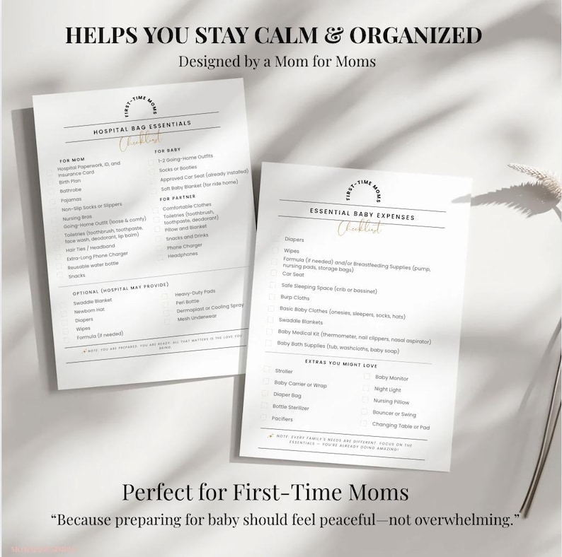 First-time Mom Checklist Bundle: Baby Essentials & Hospital Bag ...