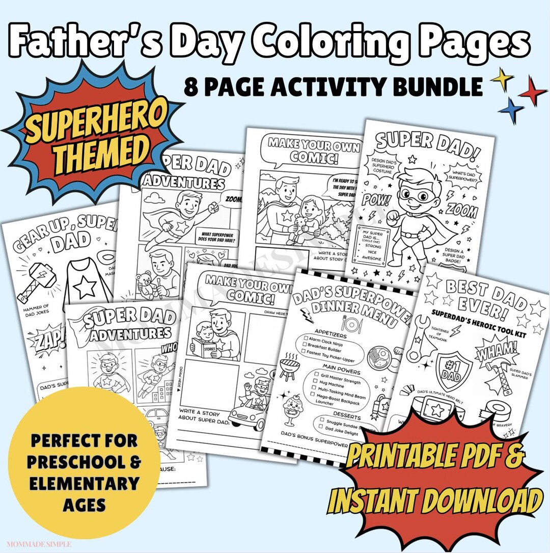 Father’s Day Coloring Pages for Toddlers, Preschool, Kids, Superhero ...