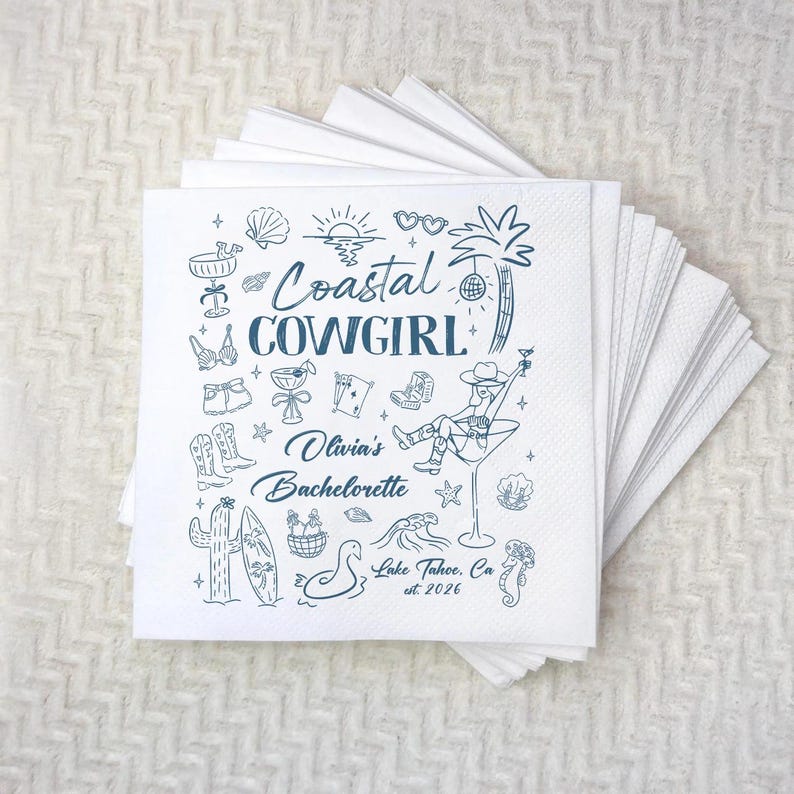 Coastal Cowgirl Bachelorette Napkins, Last Rodeo Cocktail Napkins ...
