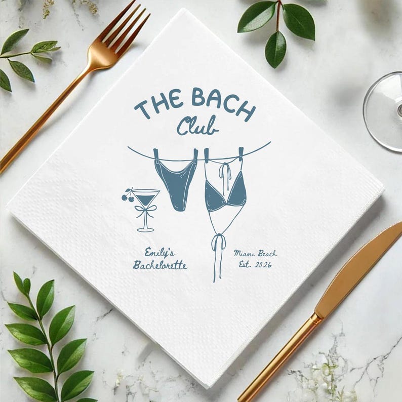 Personalized Bach Club Cocktail Napkins, Beach Bachelorette 'bikinis ...