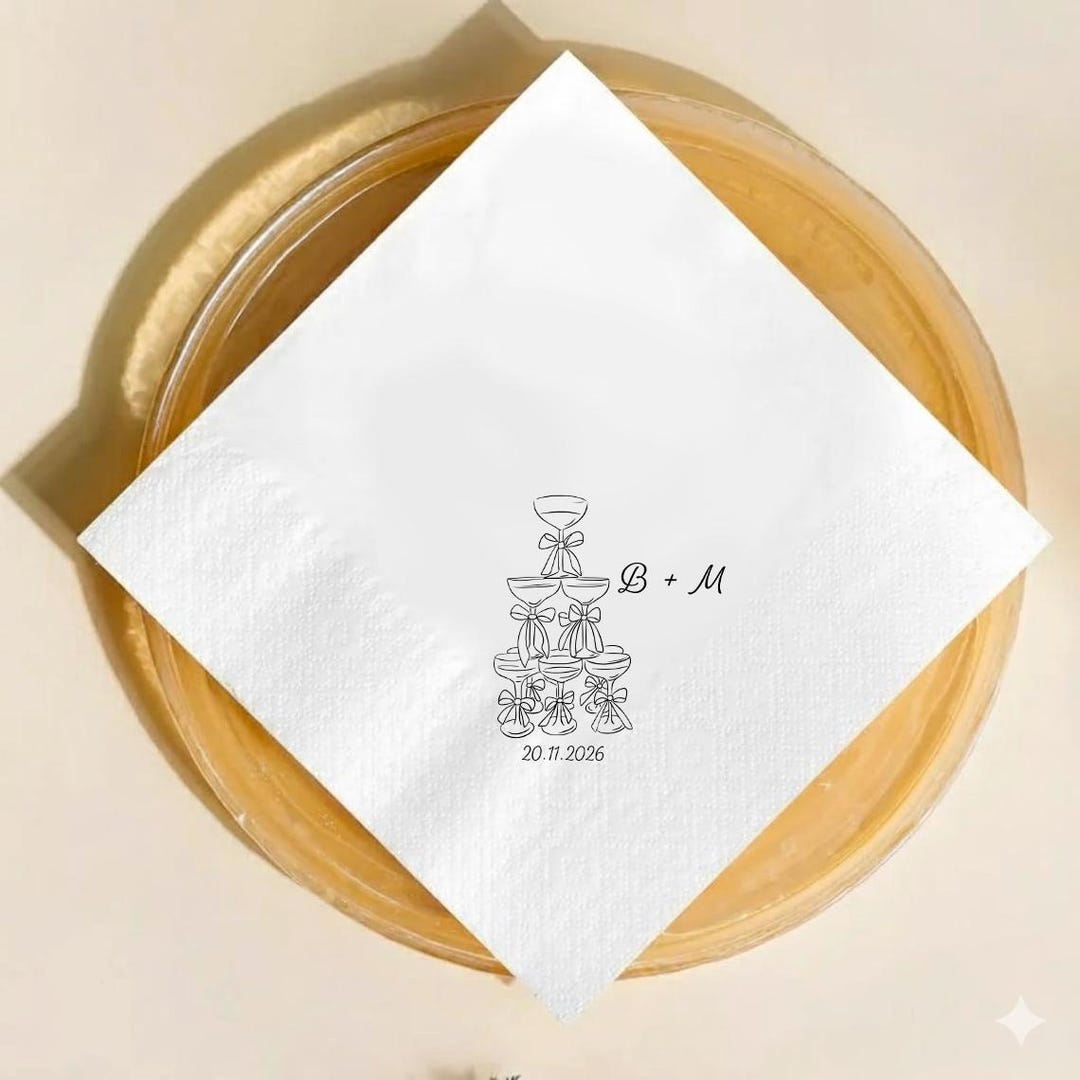 Personalized Champagne Tower Cocktail Napkins, Custom Party Napkins for ...