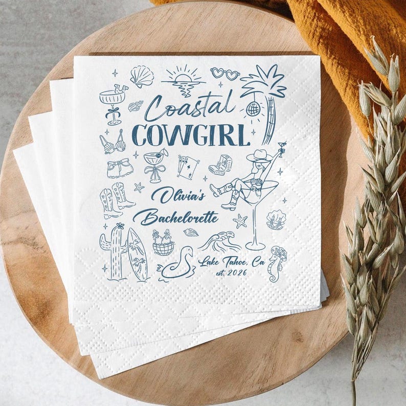Coastal Cowgirl Bachelorette Napkins, Last Rodeo Cocktail Napkins ...