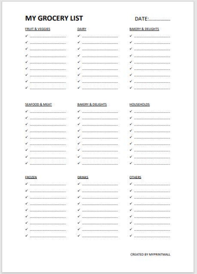 Grocery List Printable - Etsy