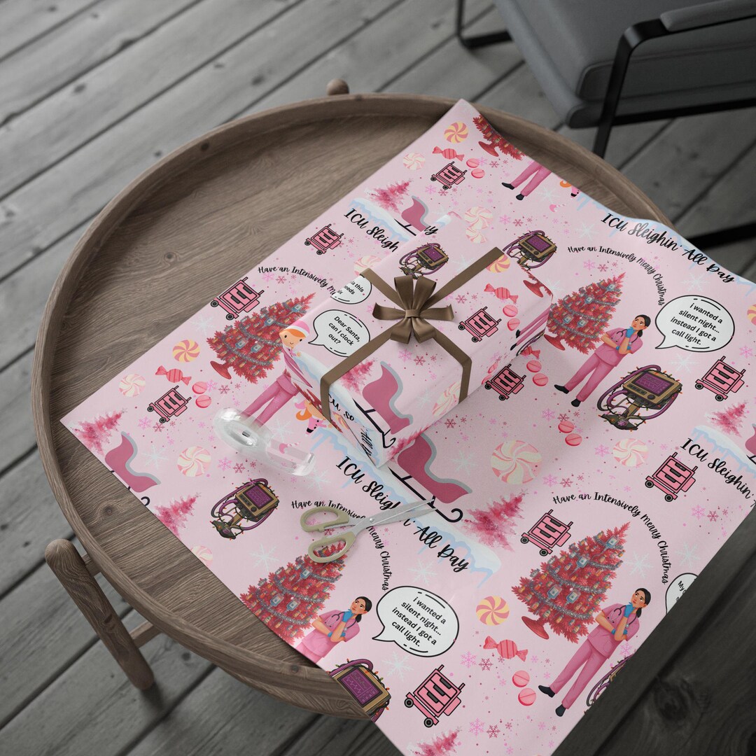 ICU Nurse Pink Christmas Wrapping Paper Complete With a Crash Cart ...