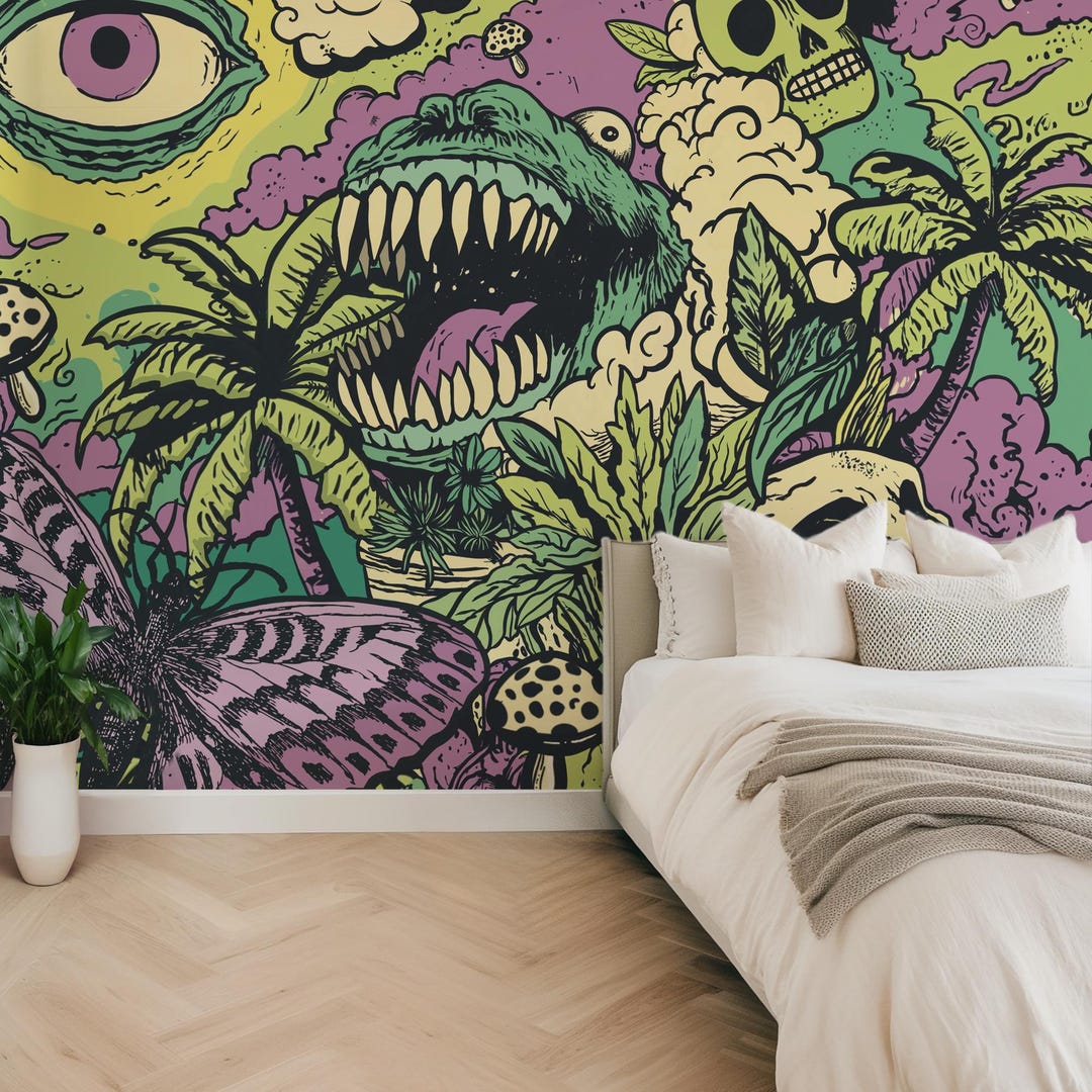 Psychedelic Safari - Peel and Stick Wall Mural - Etsy