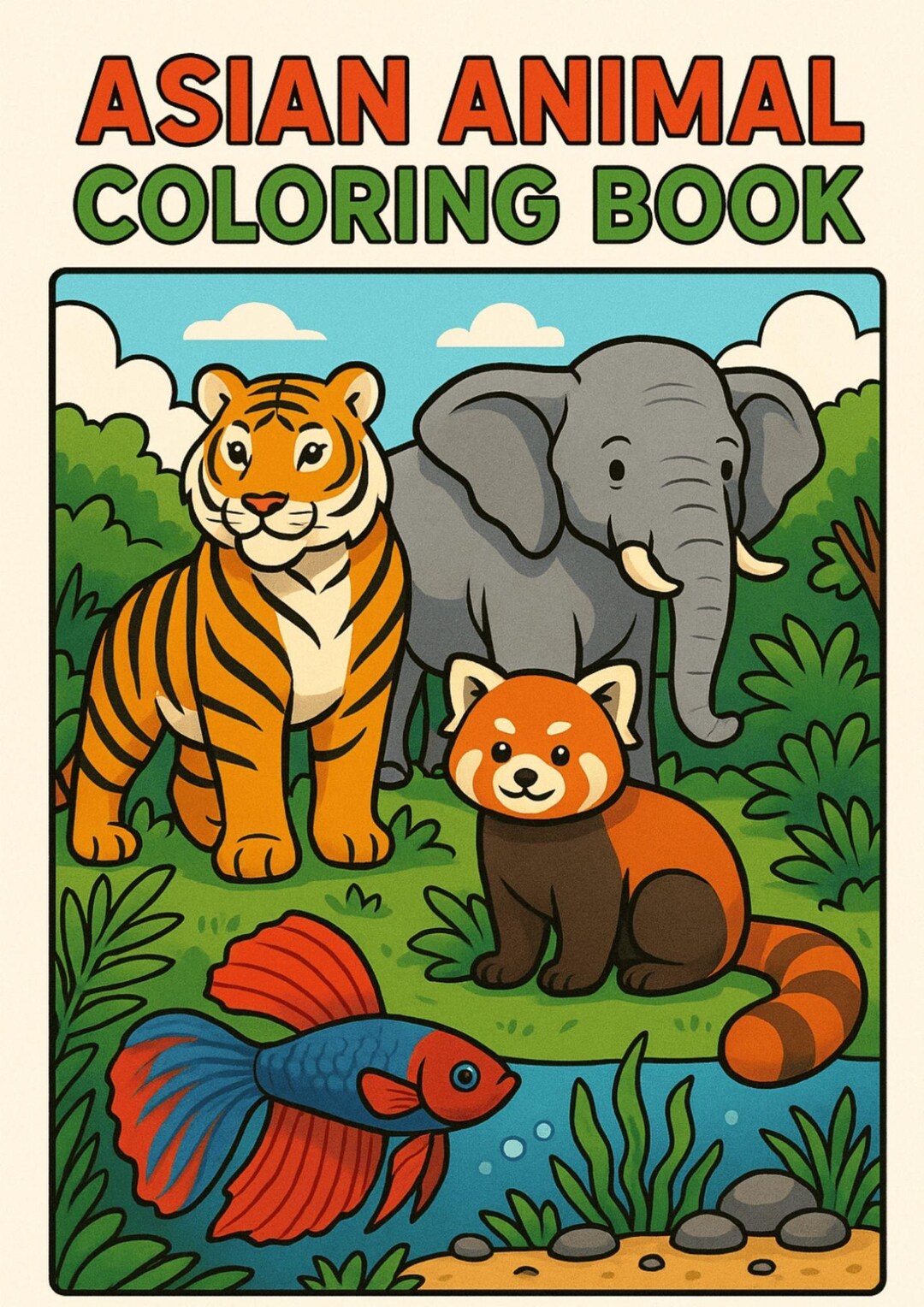 Asian Jungle Animals Coloring Book for Kids – 5 Pages – A4 Instant ...