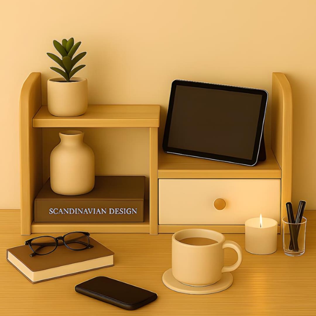 Expandable Desktop Bookshelf, Warm White Desk Organizer With Drawer - Etsy