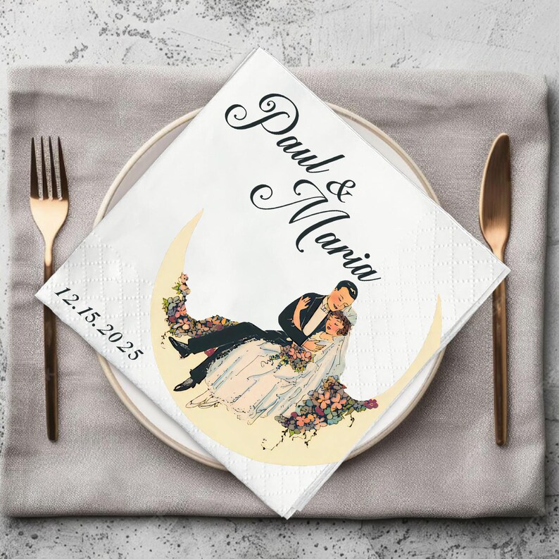 Personalised Gatsby 1920s Art Deco Wedding Napkin, Moon and Stars ...