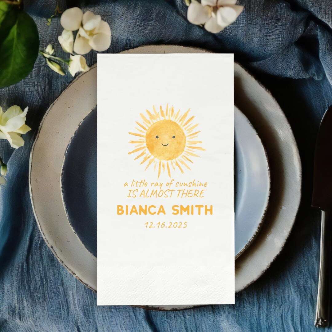 Ray of Sunshine Baby Shower Napkin, Personalised Sunshine Theme Baby ...