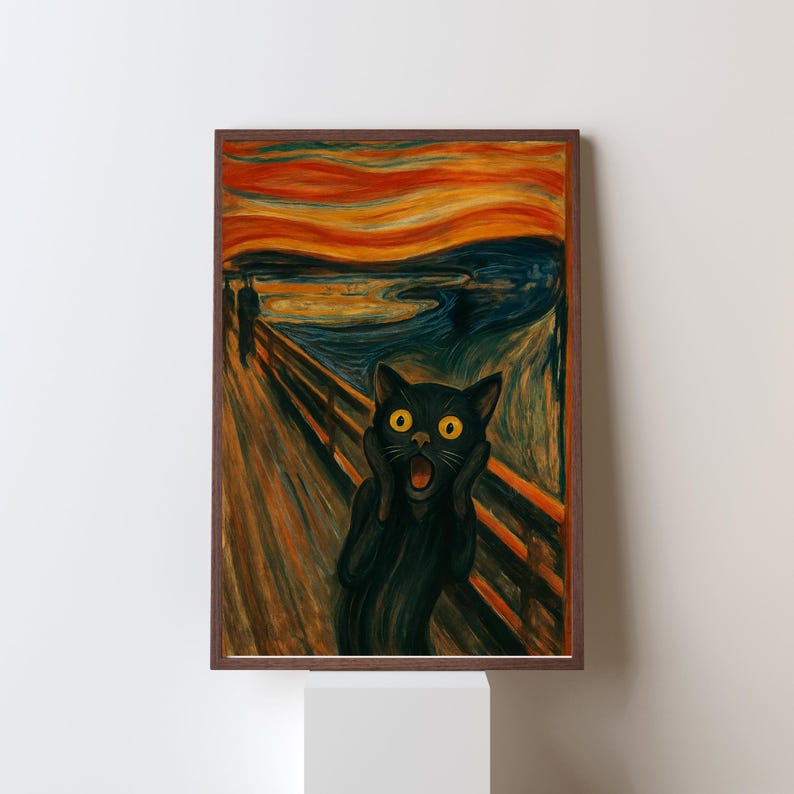 The Scream Parody Ghost & Cat Wall Art | Funny Edvard Munch Print ...