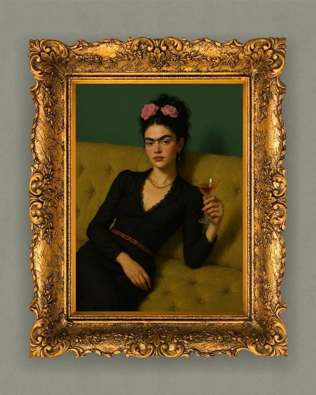 Best Seller Frida Kahlo With Martini on Pink Sofa Print, Frida Self ...