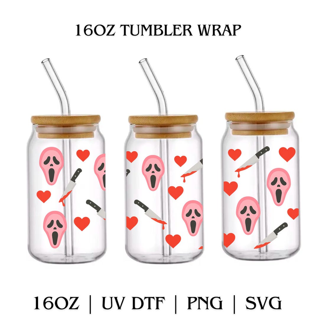 Pink Ghost Face Horror Slasher SVG PNG Sublimation Cup Wrap 16oz ...